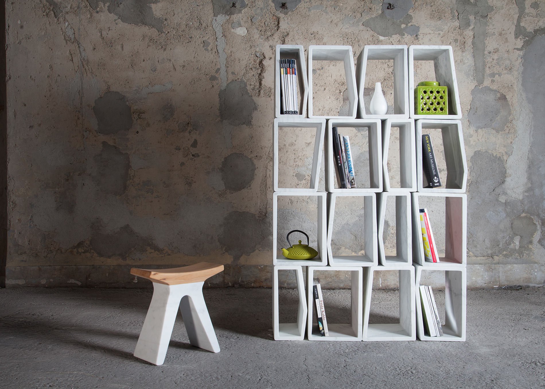 Marmeria: Modular Marble Bookshelf - Gessato