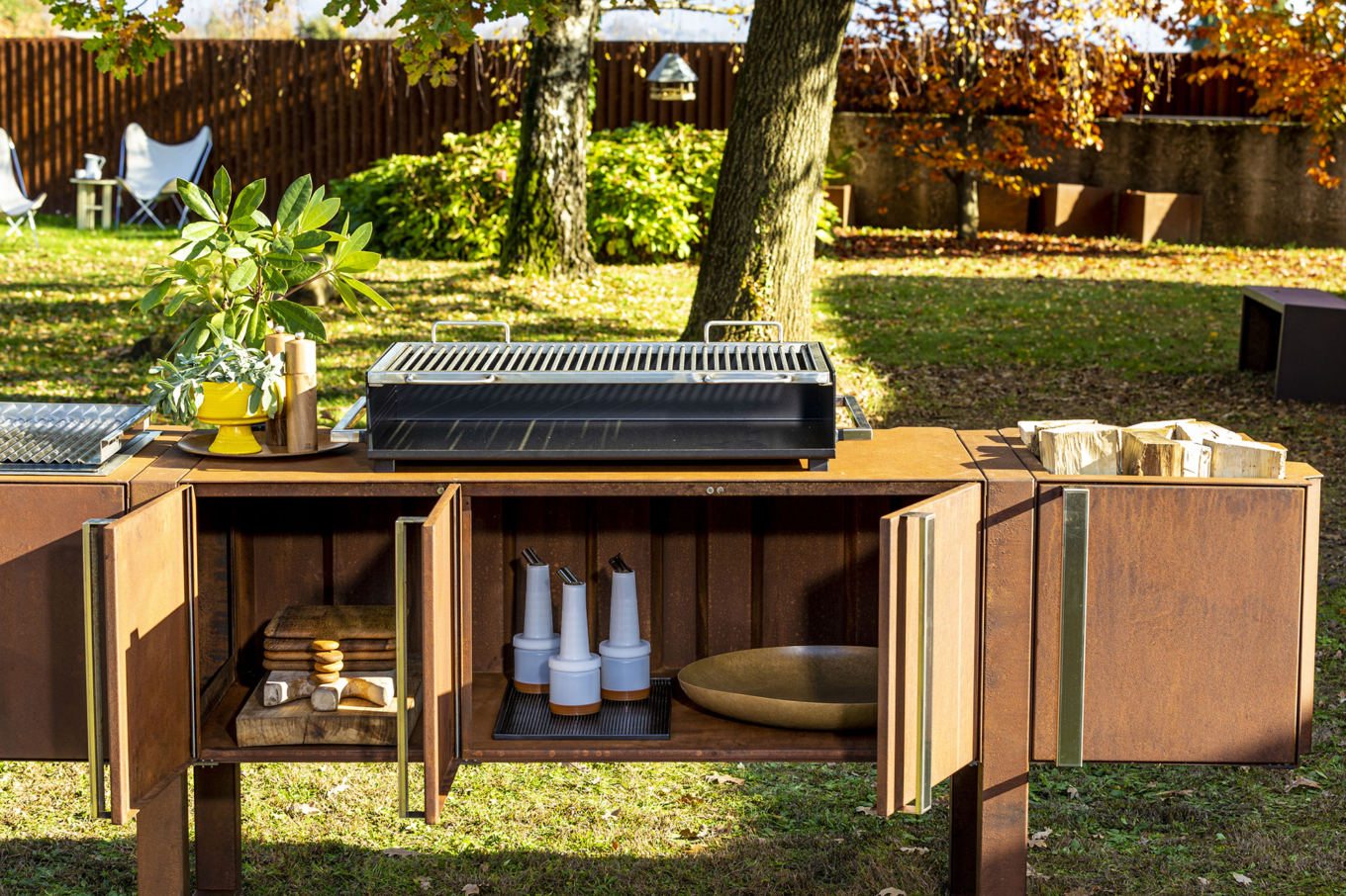 A Corten Steel Outdoor Kitchen, The Convivium Mobile Bar - Gessato